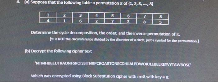 Solved 4. (a) Suppose that the following table a permutation | Chegg.com