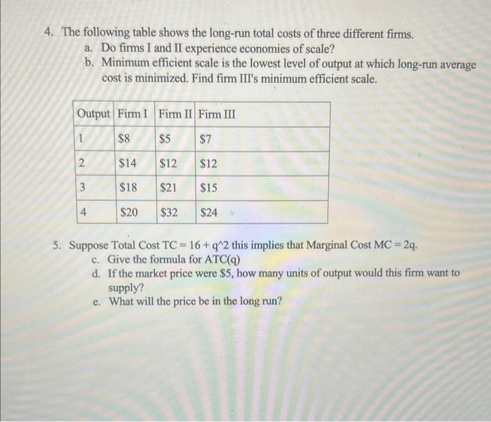 Solved 1. fill in the FC. ATC and MC columne in the | Chegg.com