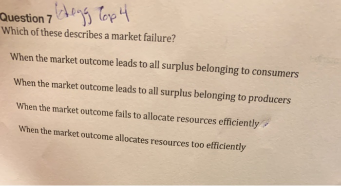 Solved Question 7 Which of these describes a market failure? | Chegg.com
