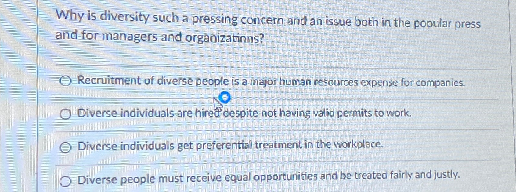 Solved Why is diversity such a pressing concern and an issue | Chegg.com