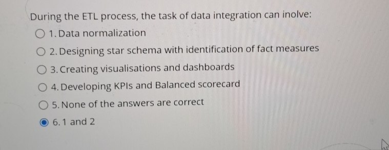 Solved During the ETL process, the task of data integration | Chegg.com