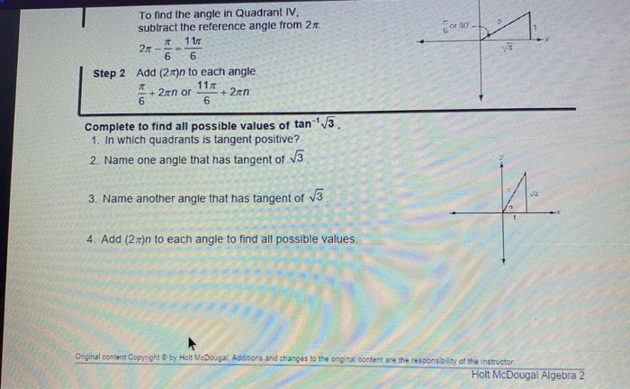 Solved Ralu Reteach Inverses of Trigonometric Functions The | Chegg.com