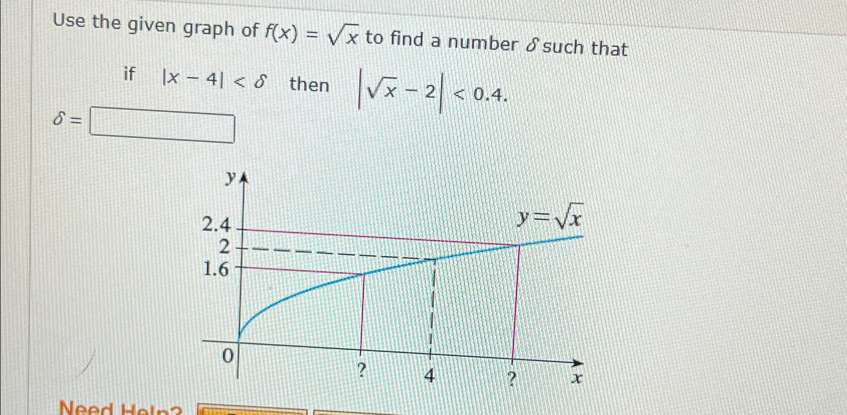 Solved Use the given graph of f(x)=x2 ﻿to find a number δ | Chegg.com