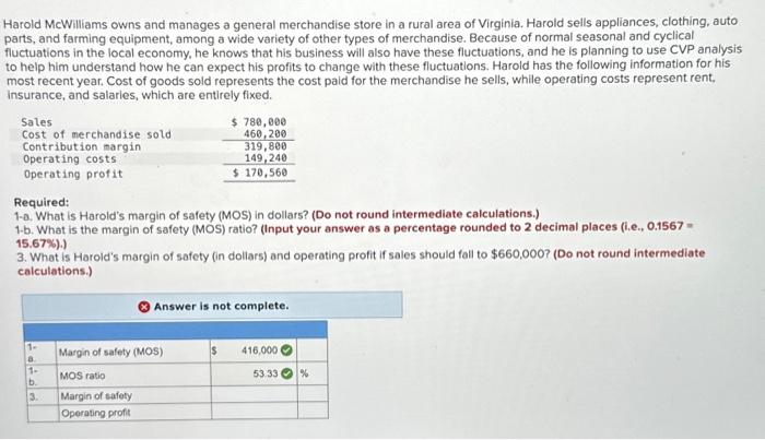 Solved Harold McWilliams owns and manages a general | Chegg.com