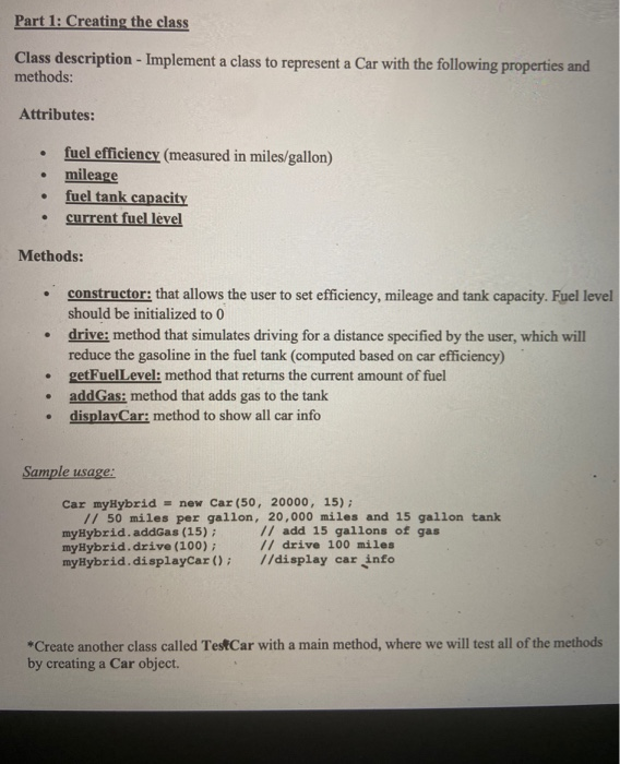 Solved Part 1: Creating the class Class description - | Chegg.com