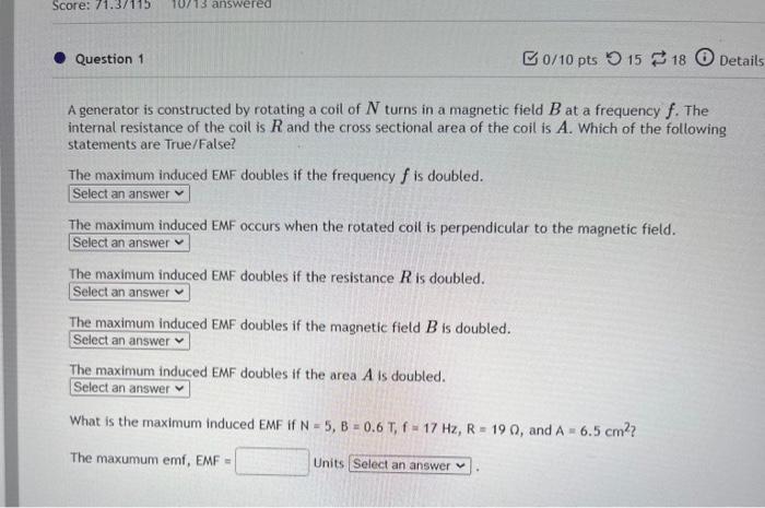 Solved A generator is constructed by rotating a coil of N | Chegg.com