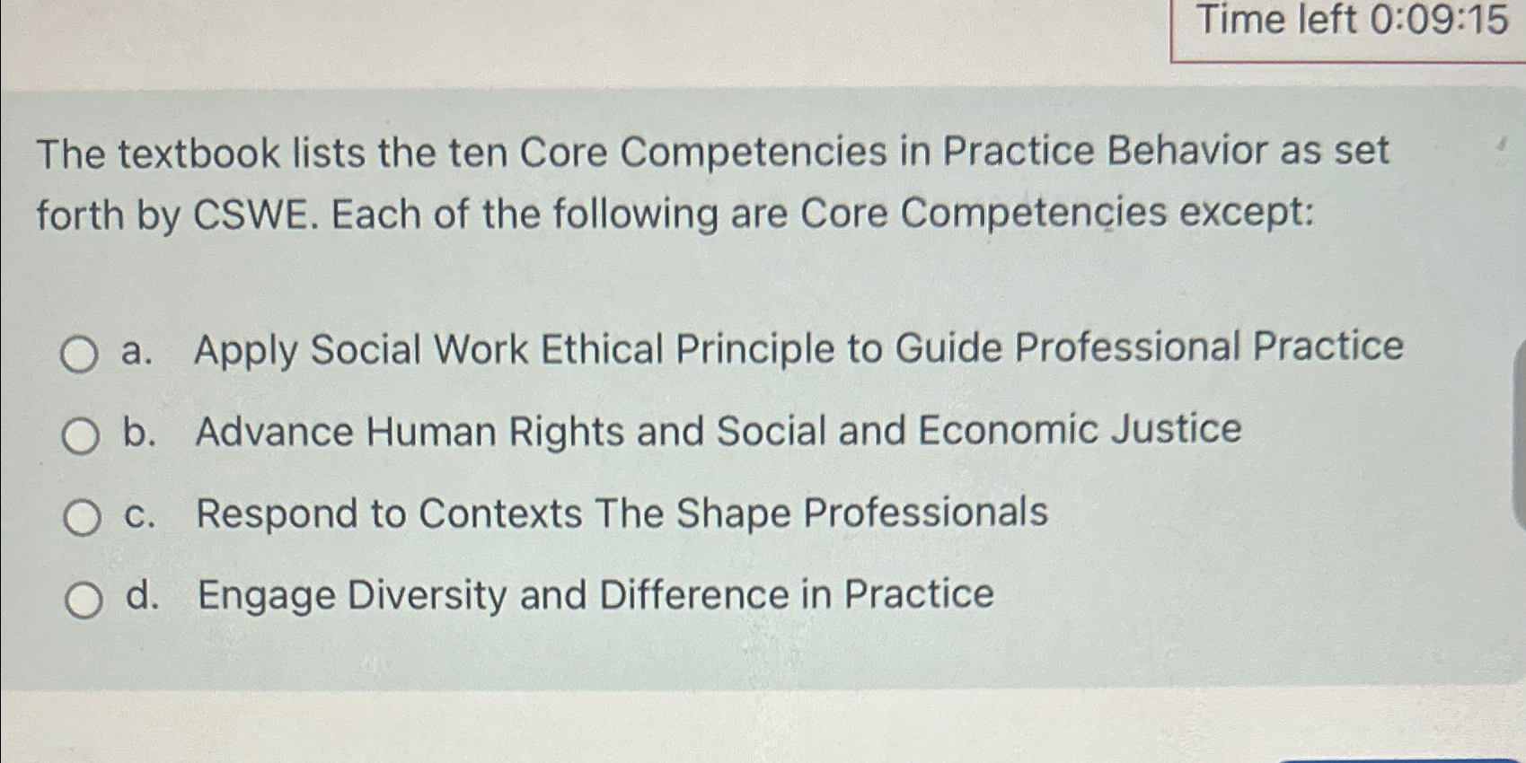 Solved Time left 0:09:15The textbook lists the ten Core | Chegg.com