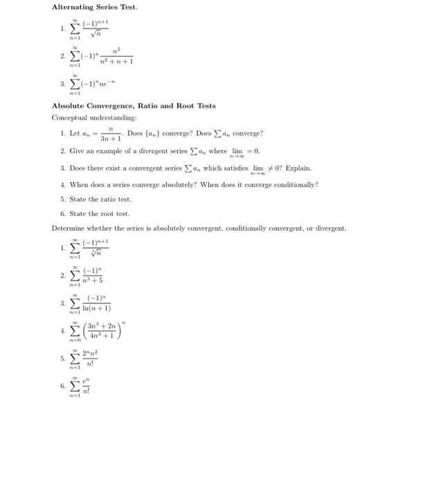 Solved Alternating Series Test. 3. (-1)"ne- Absolute | Chegg.com