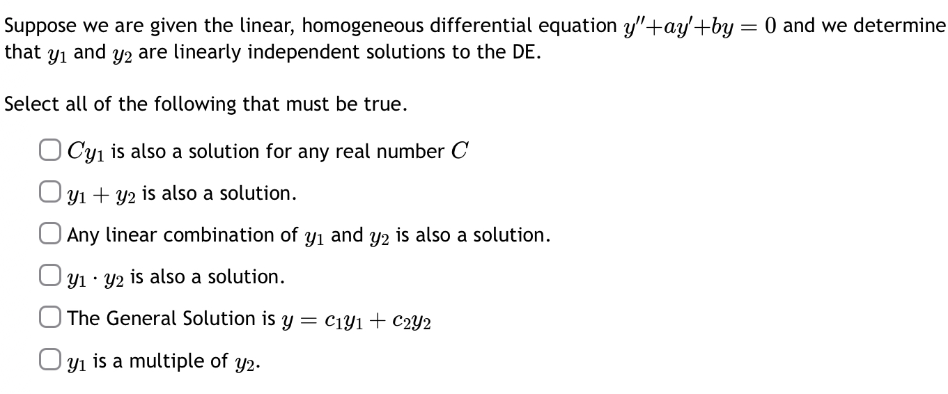 Solved Suppose we ﻿are given the linear, homogeneous | Chegg.com
