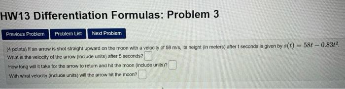 Solved HW13 Differentiation Formulas: Problem 3 Previous | Chegg.com Solved HW13 Differentiation Formulas: Problem 3 Previous | Chegg.com