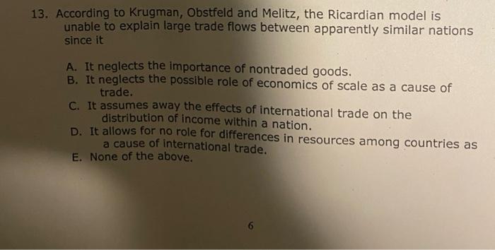 Solved 13. According to Krugman, Obstfeld and Melitz, the | Chegg.com