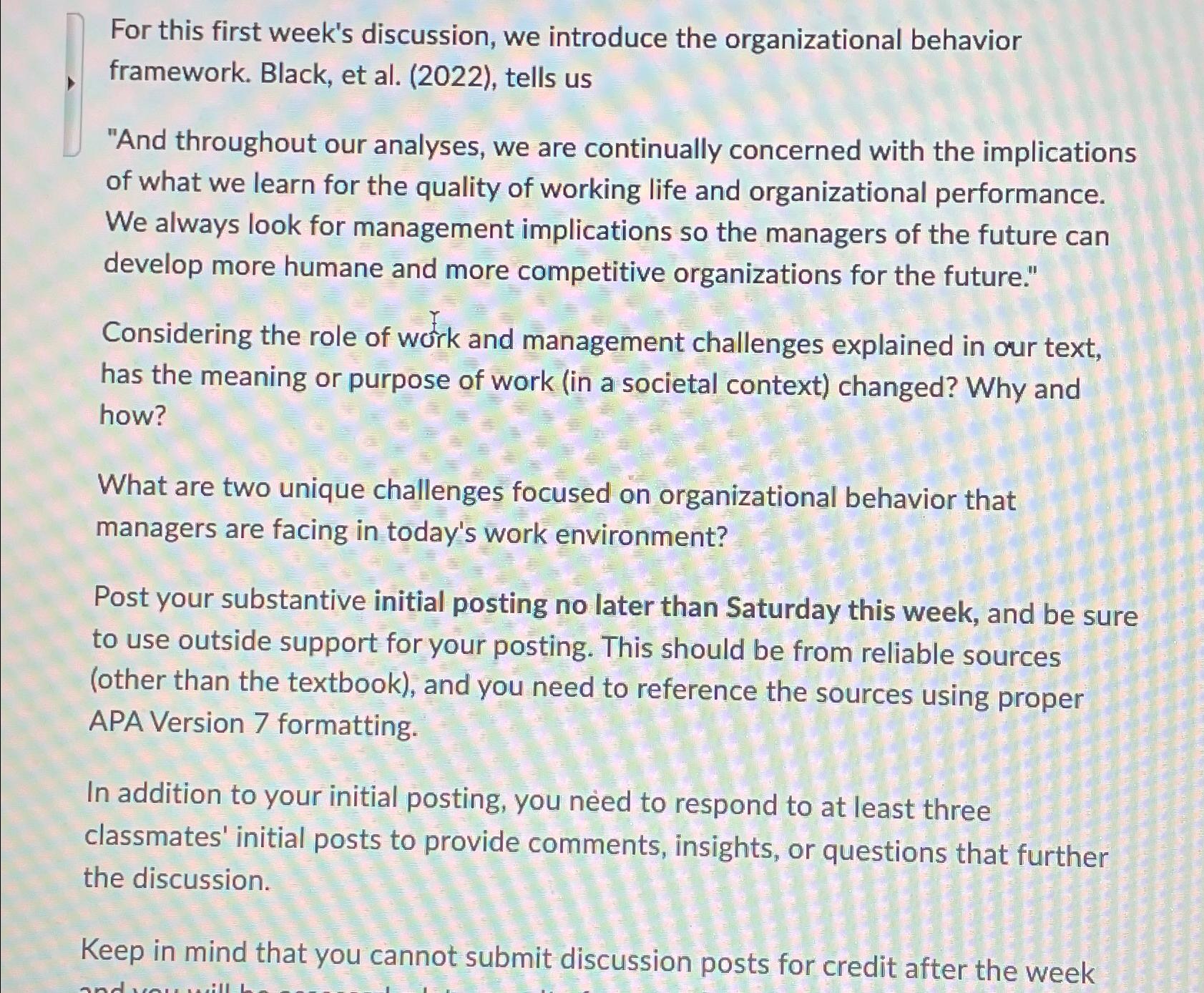 Solved For this first week's discussion, we introduce the | Chegg.com