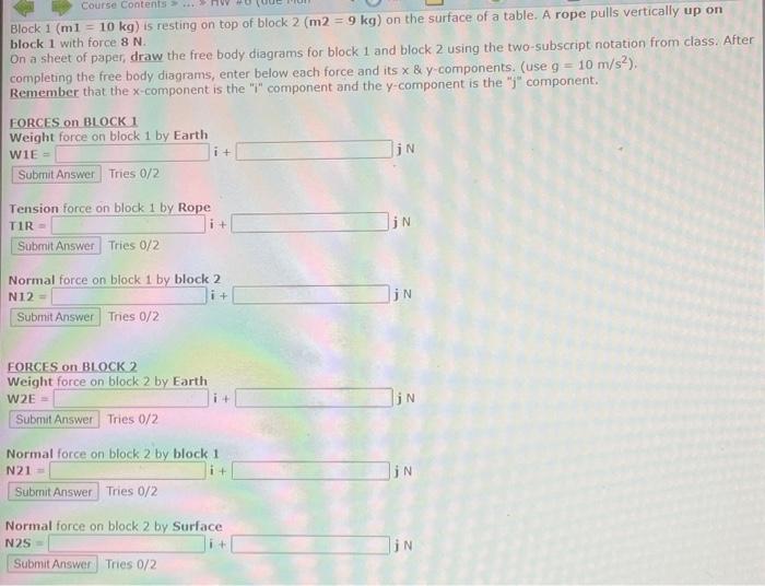 Block 1( m1=10 kg) is resting on top of block 2( m2=1 | Chegg.com