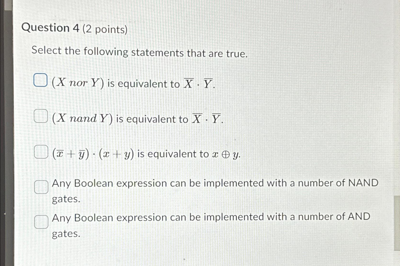 Solved Question 4 (2 ﻿points)Select the following statements | Chegg.com