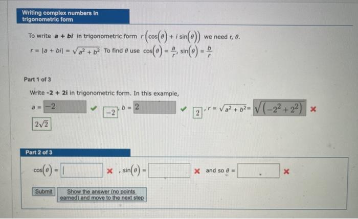 Solved Writing complex numbers in trigonometric form To | Chegg.com