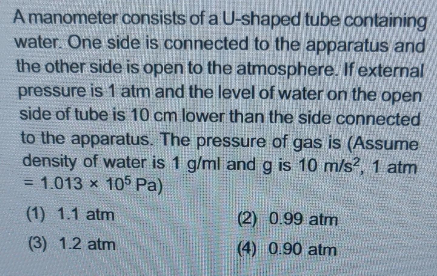 Solved A manometer consists of a U-shaped tube containing | Chegg.com