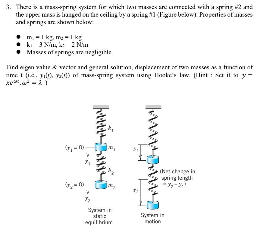 Solved 3. There is a mass-spring system for which two masses | Chegg.com