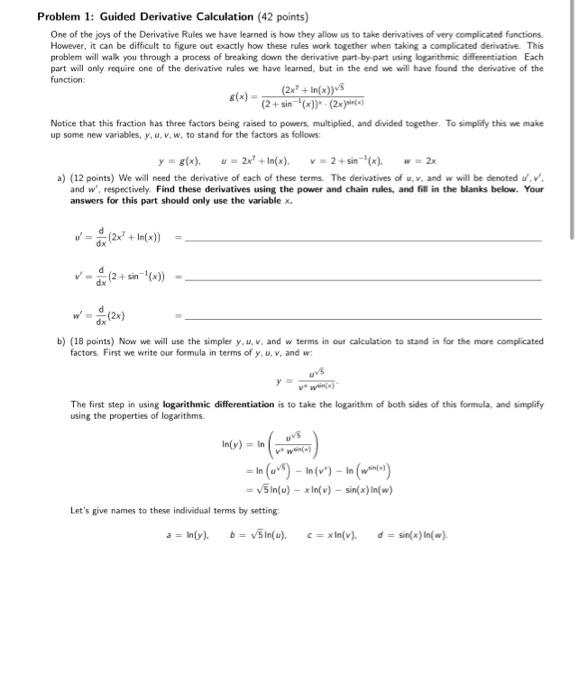 Solved Problem 2: Unguided Derivative Calculation (18 | Chegg.com