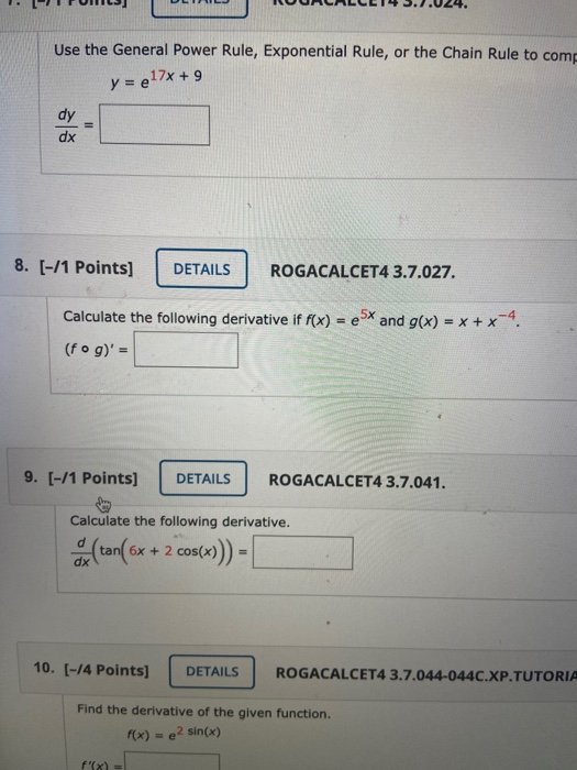 Solved Use the General Power Rule, Exponential Rule, or the | Chegg.com