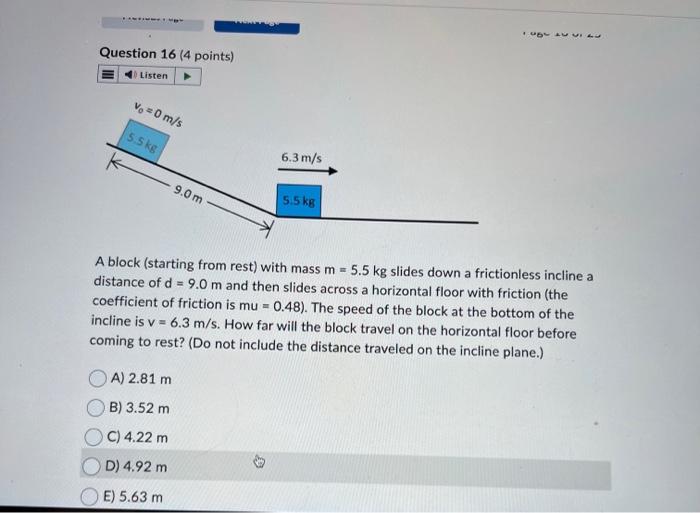 Solved A block (starting from rest) with mass m=5.5 kg | Chegg.com
