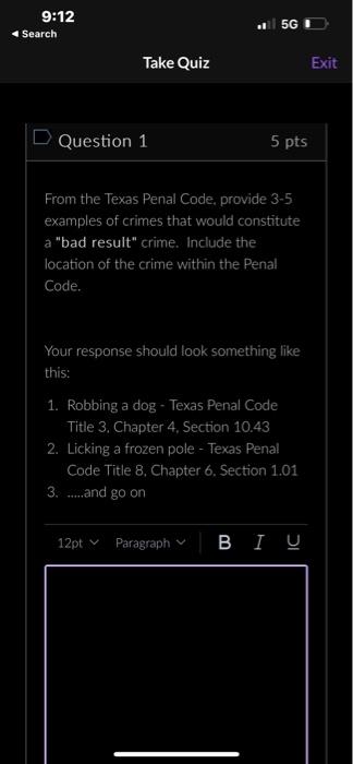 Question 2 5 pts From the Texas Penal Code, provide | Chegg.com