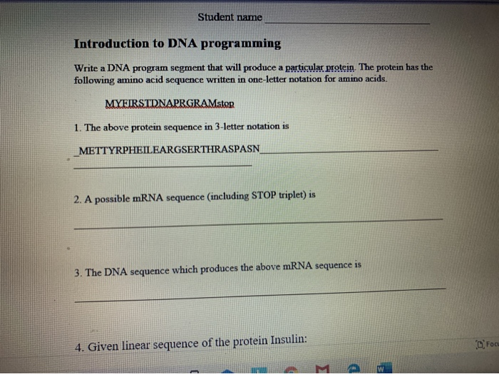 Solved Student name Introduction to DNA programming Write a | Chegg.com