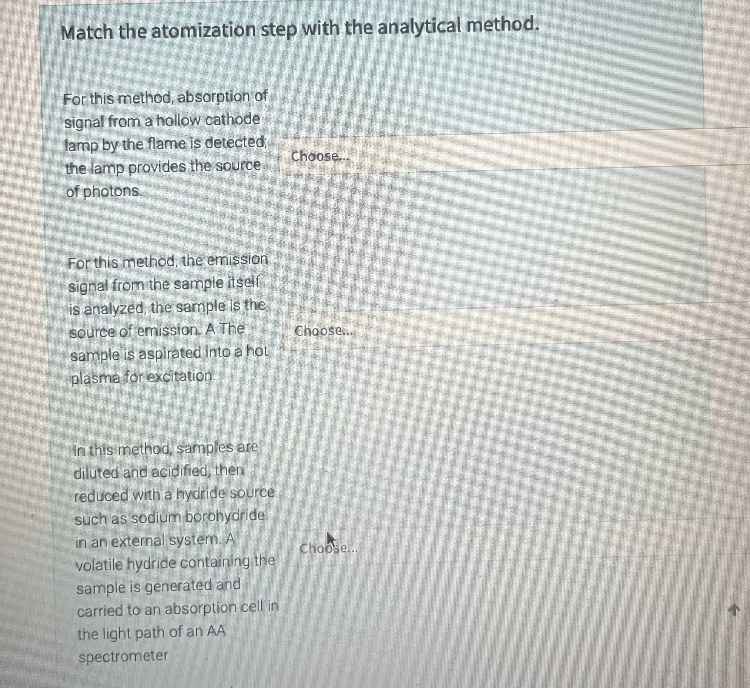 Solved Match the atomization step with the analytical | Chegg.com