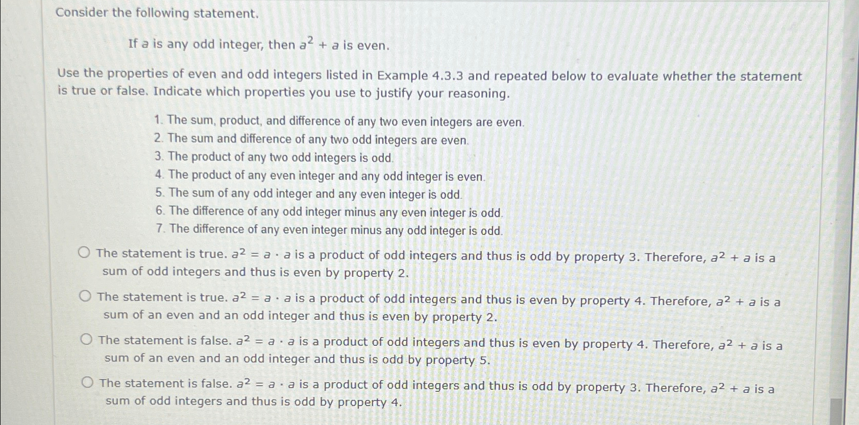 Solved Consider the following statement.If a ﻿is any odd | Chegg.com