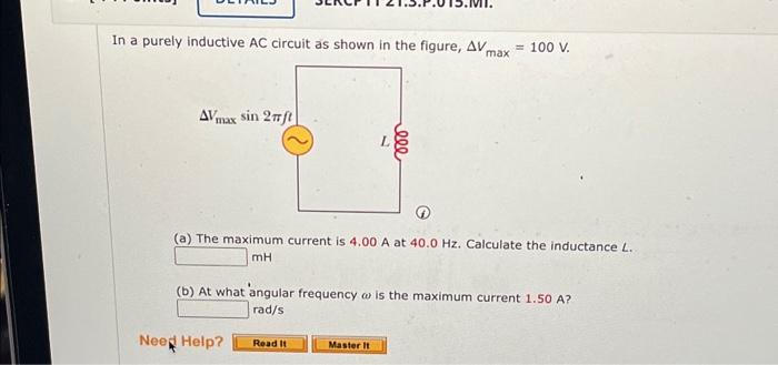 Solved In a purely inductive AC circuit as shown in the | Chegg.com