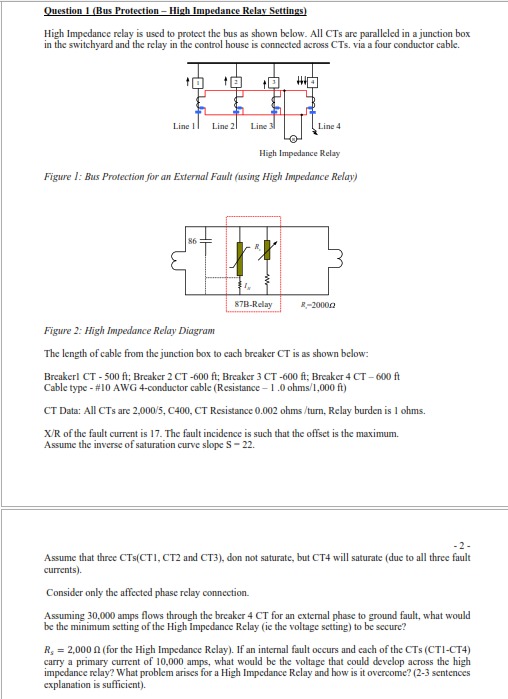 Solved Question 1 (Bus Protection - ﻿High Impedance Relay | Chegg.com