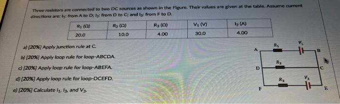 Solved Three resistors are connected to two DC sources as | Chegg.com