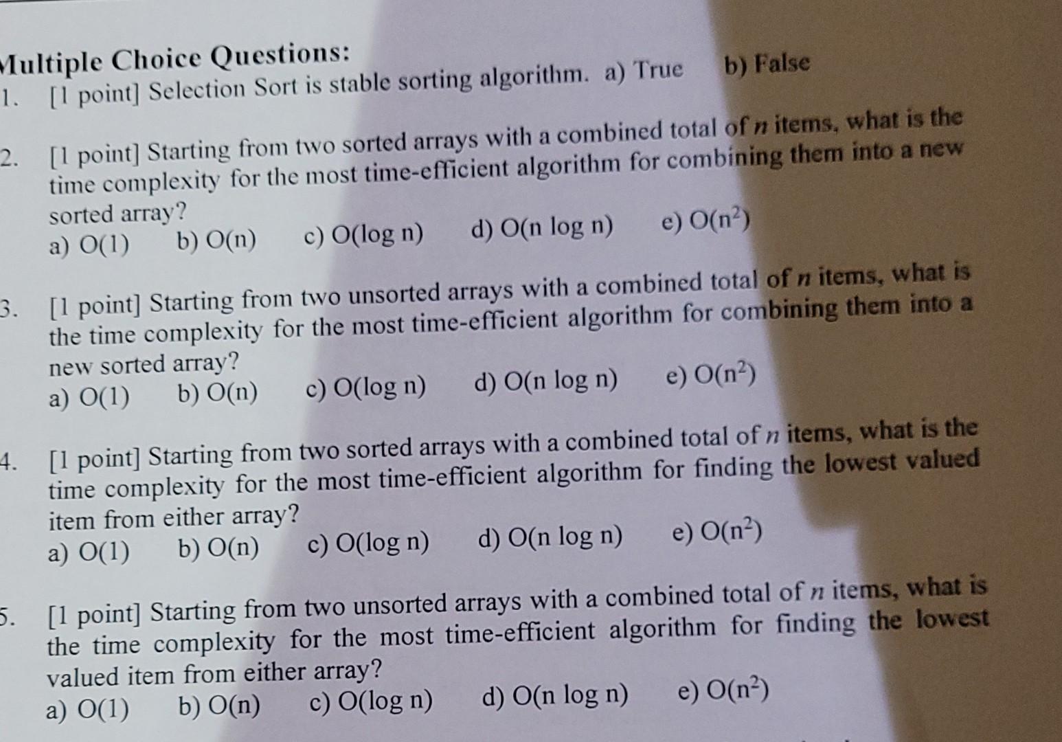 Solved Multiple Choice Questions: 1. [1 point] Selection | Chegg.com