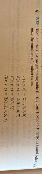 Solved 7.19 listed below. Min Tabulate the PLA programming | Chegg.com