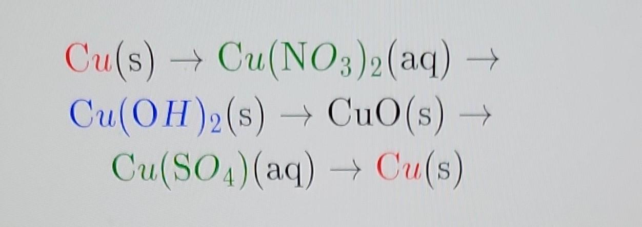 Solved Cu(s)→Cu(NO3)2(aq)→Cu(OH)2( | Chegg.com