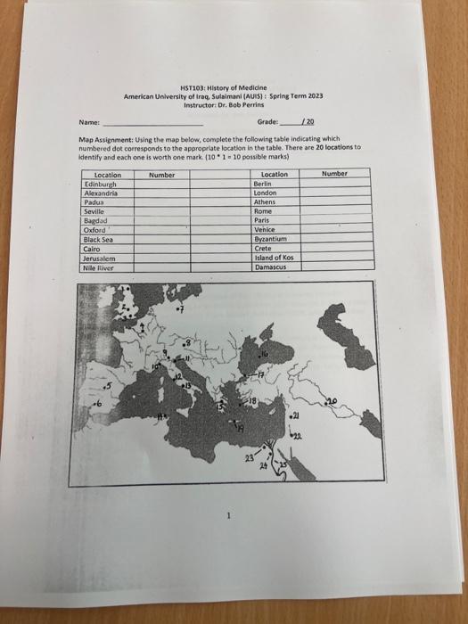 Map Assignment: Using the map below, complete the | Chegg.com