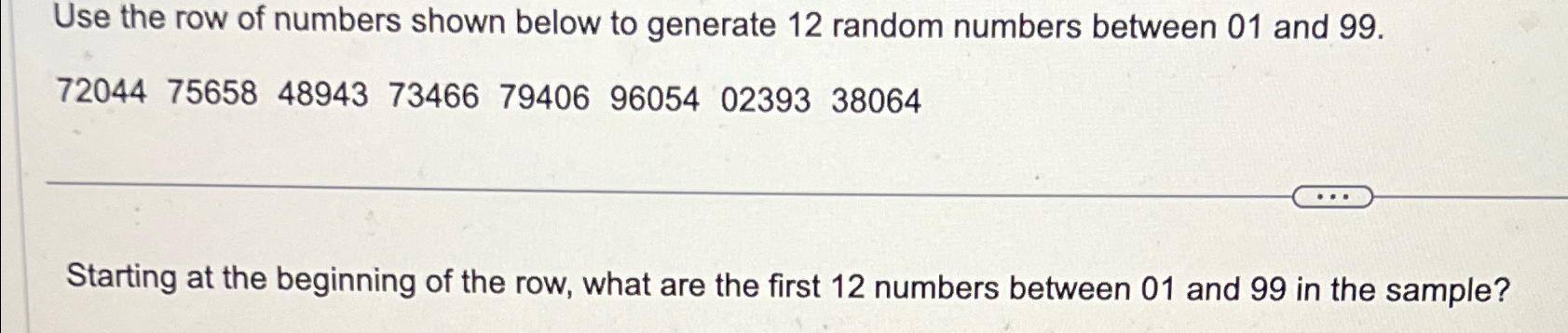 Solved Use the row of numbers shown below to generate 12 | Chegg.com