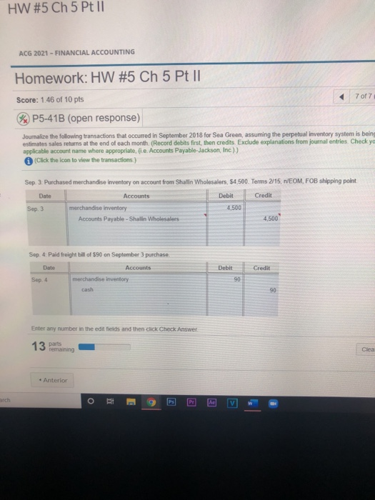 Solved HW #5 Ch 5 Pt II ACG 2021 - FINANCIAL ACCOUNTING | Chegg.com