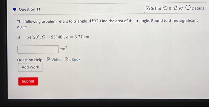Solved The following problem refers to triangle ABC. Find | Chegg.com