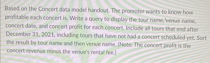 Solved Based on the Concert data model handout. The promoter | Chegg.com