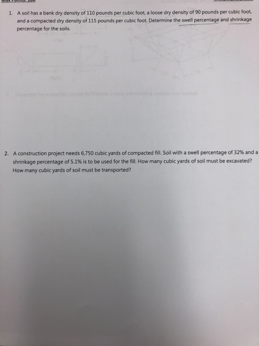 Solved 1. A soil has a bank dry density of 110 pounds per | Chegg.com