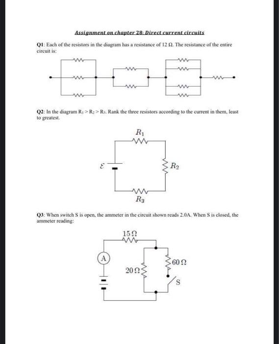 Solved Assignment on chapter 28: Direct current circuits Q1: | Chegg.com