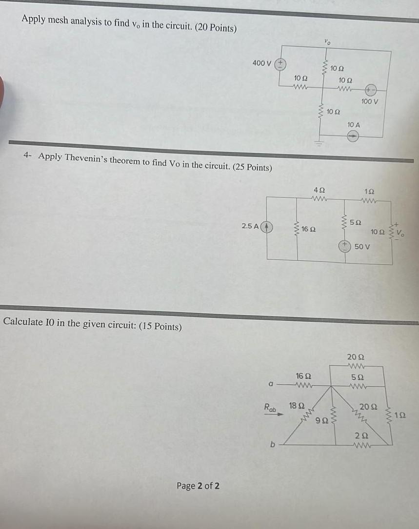 Solved Apply mesh analysis to find v0 in the circuit. (20 | Chegg.com