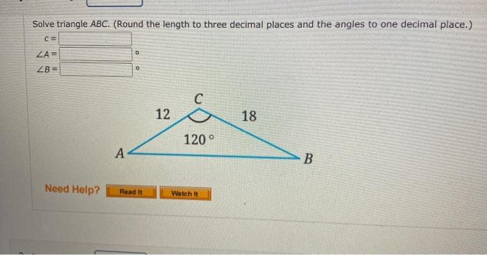 Solved Solve triangle ABC. (Round the length to three | Chegg.com