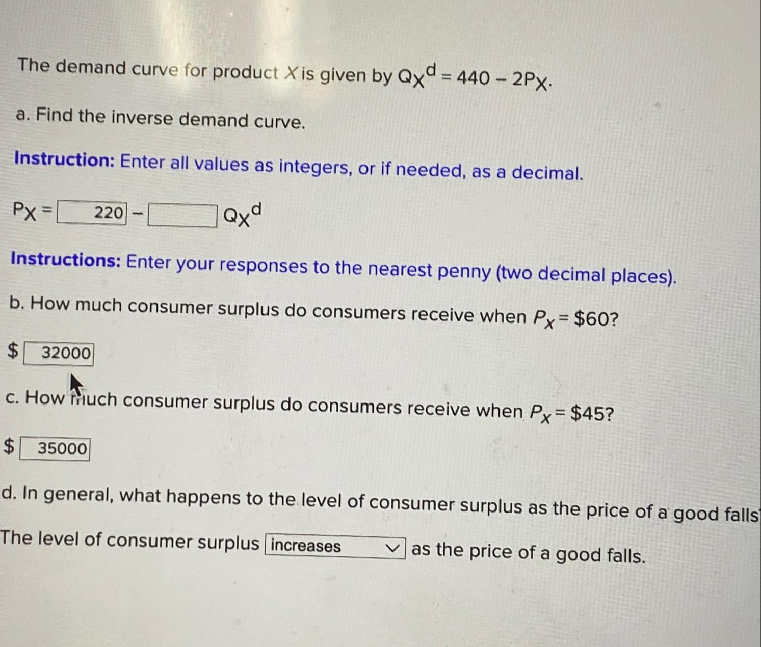 Solved The demand curve for product x ﻿is given by | Chegg.com
