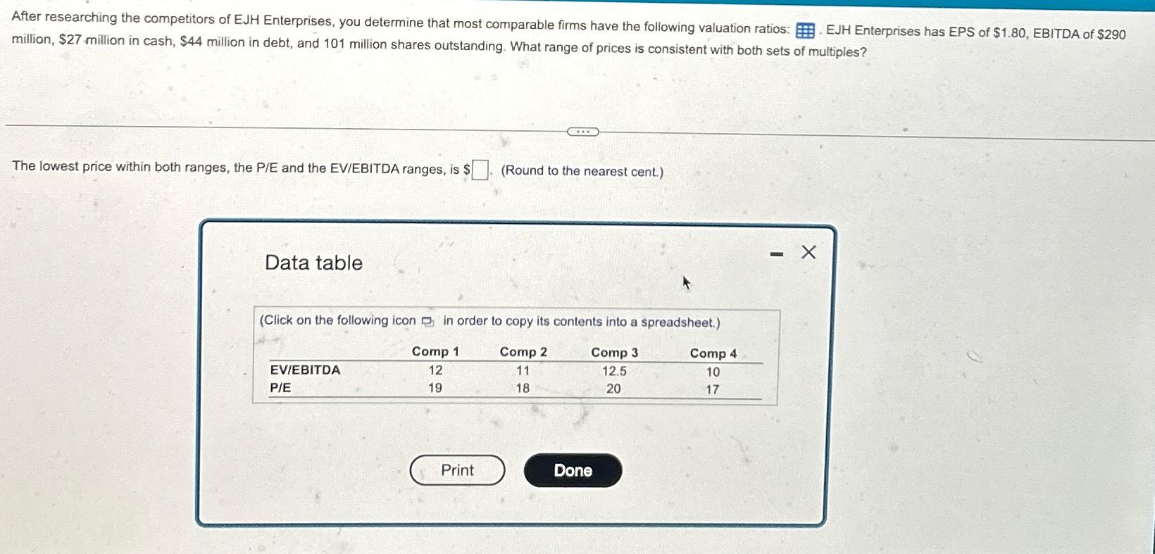 Solved million, $27 ﻿million in cash, $44 ﻿million in debt, | Chegg.com