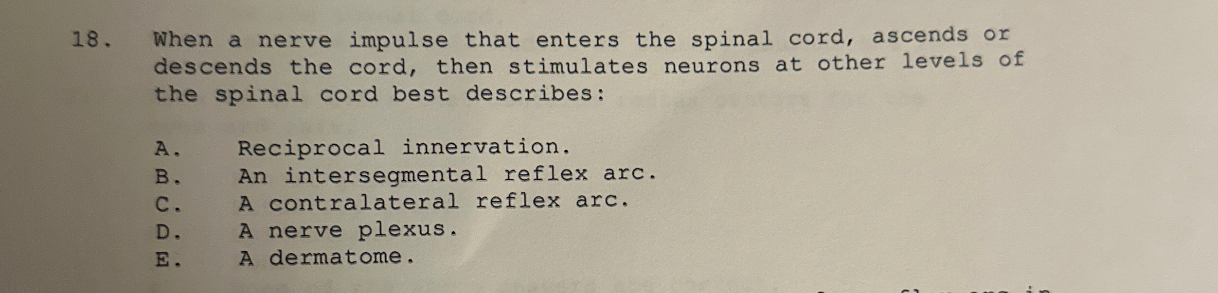 Solved When a nerve impulse that enters the spinal cord, | Chegg.com