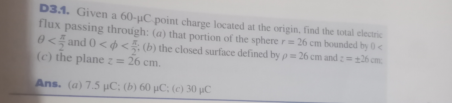 Solved D3.1. ﻿Given a 60-μC ﻿point charge located at the | Chegg.com