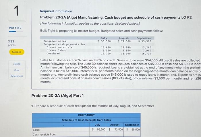 Solved 1 Part 1 of 2 3.33 points Skipped eBook Print | Chegg.com