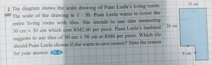 Solved 15 cm 2 The diagram shows the scale drawing of Puan | Chegg.com