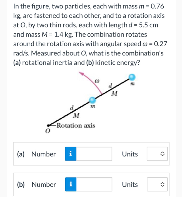 Solved In the figure, two particles, each with mass m=0.76 | Chegg.com